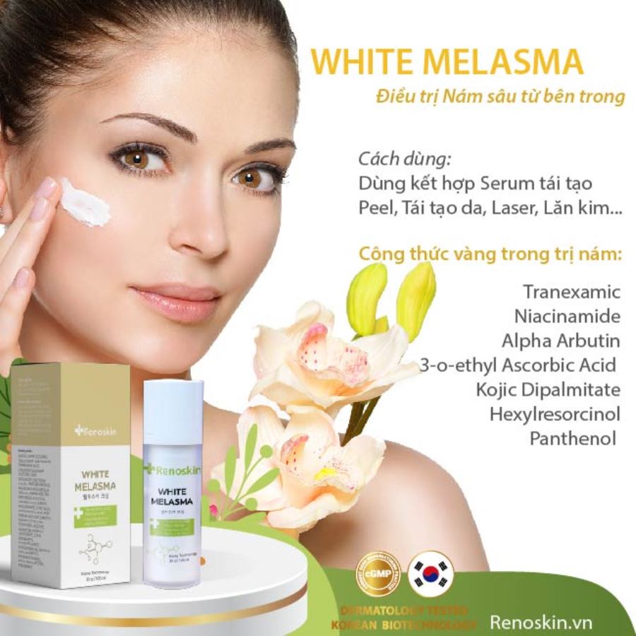 White Melasma Renoskin: Kem trị nám vượt trội với 7 hoạt chất vàng