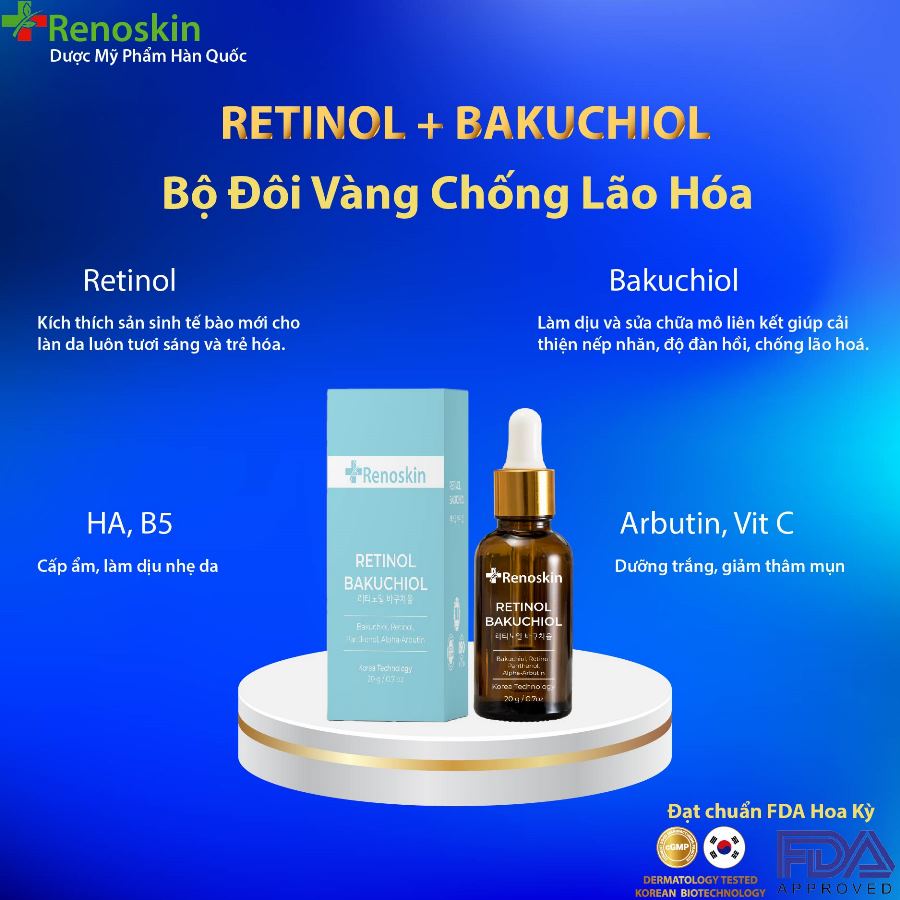 Retinol Bakuchiol Renoskin: Serum Tái Tạo, Căng Bóng, Trắng Sáng Da